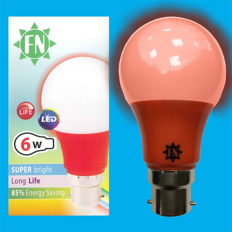 8x 6w LED Coloured Lamp GLS B22 Light Bulb Choose Between Red Yellow ...