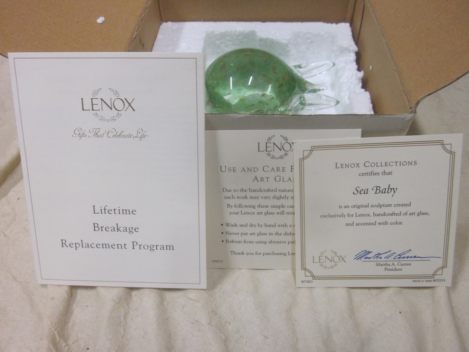Vintage Handmade Lenox Sea Baby Turtle Green Glass with Box & COA - New ...