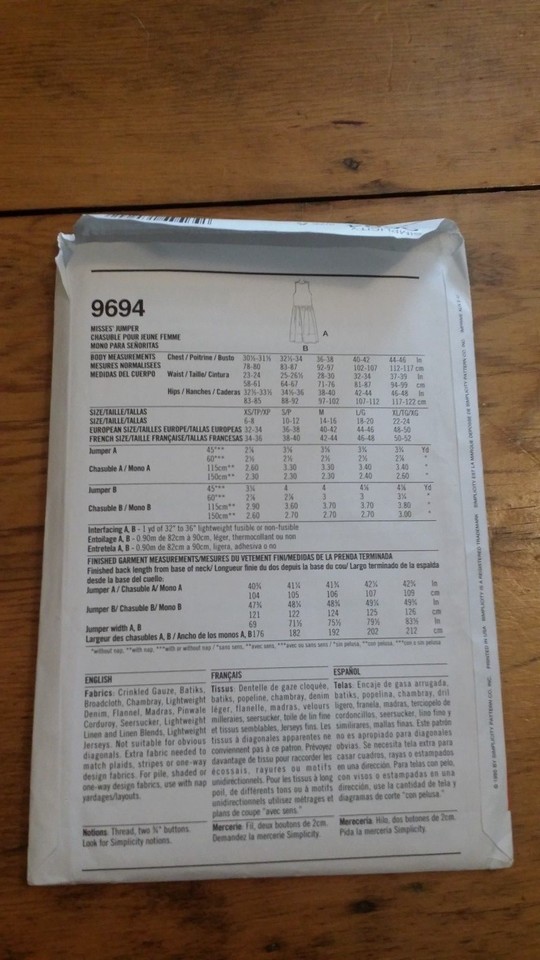 VINTAGE SIMPLICITY LADIES JUMPER DRESS PATTERN 9694 SIZE XS-XL FREE ...