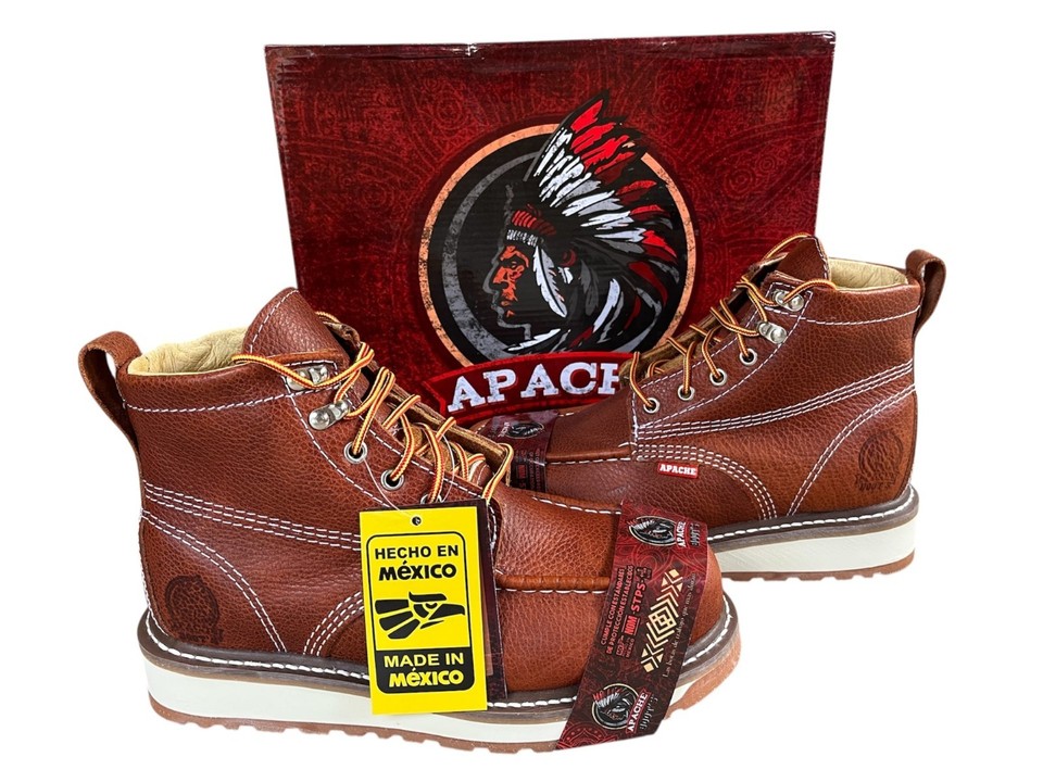 MENS APACHE WORK BOOTS 6” LACE-UP SOFT TOE HIGH QUALITY LEATHER BOTAS ...