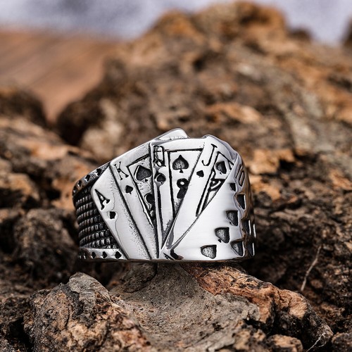 Mens Biker Casino Lucky Poker Ring Jewelry Men Stainless Steel Size 7 ...
