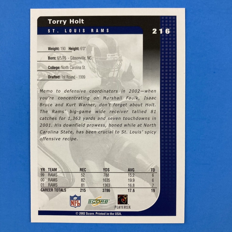 Torry Holt 2002 Score Card #216 NFL St. Louis Rams | eBay