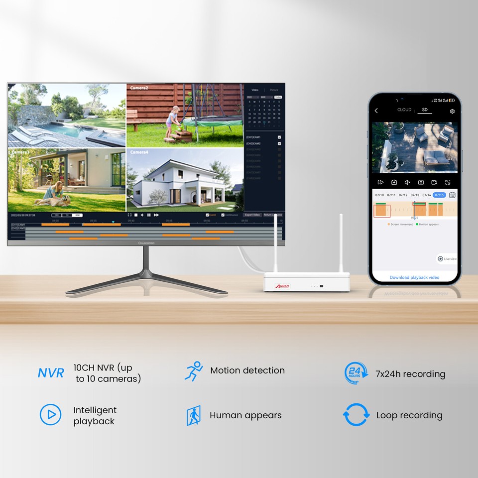 Wireless CCTV WiFI Security Camera System 3MP Outdoor 10CH Monitor 1TB ...