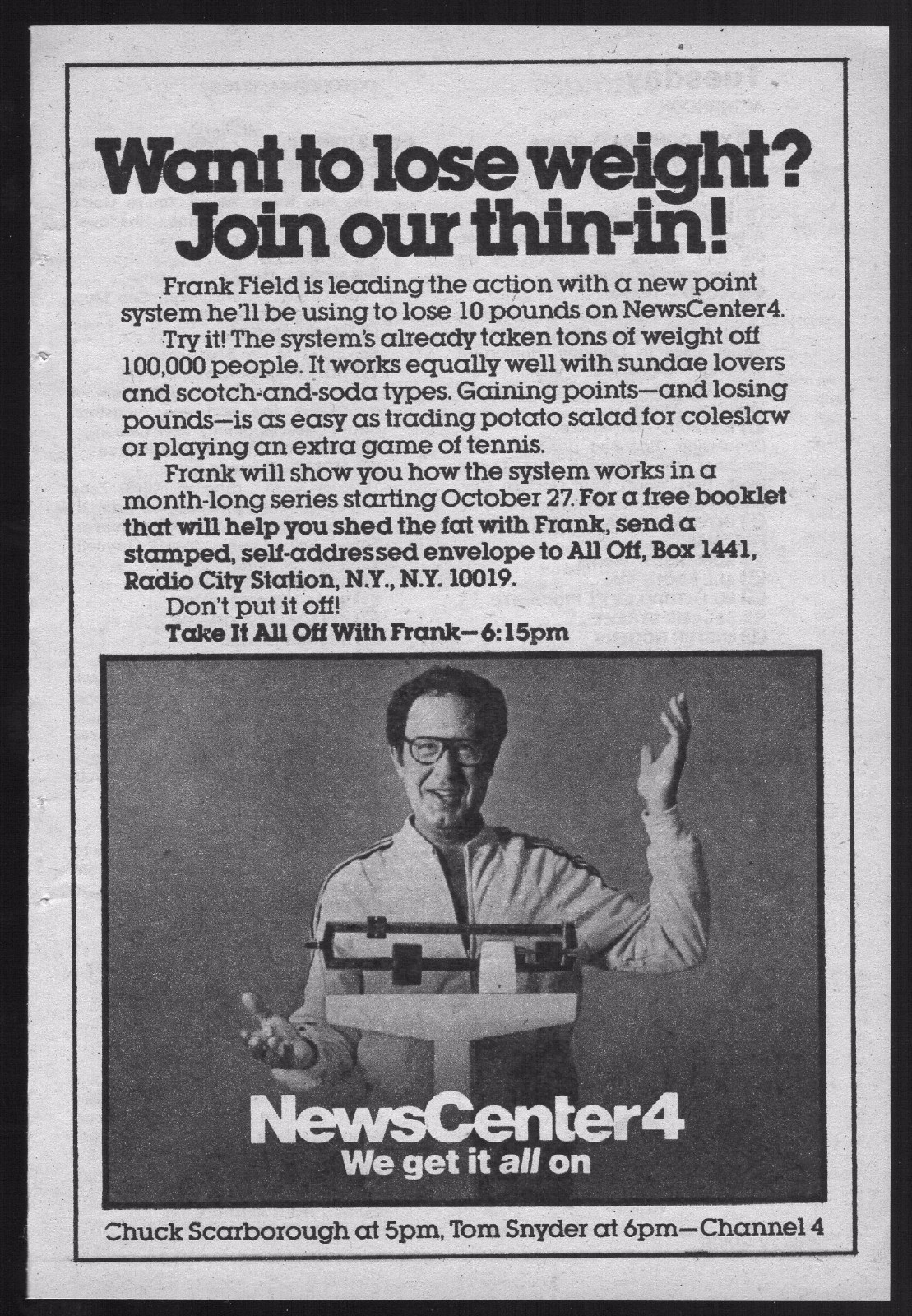 1975 WNBC TV AD ~ FRANK FIELD LOSE WEIGHT WITH FRANK NEW YORK CITY ...