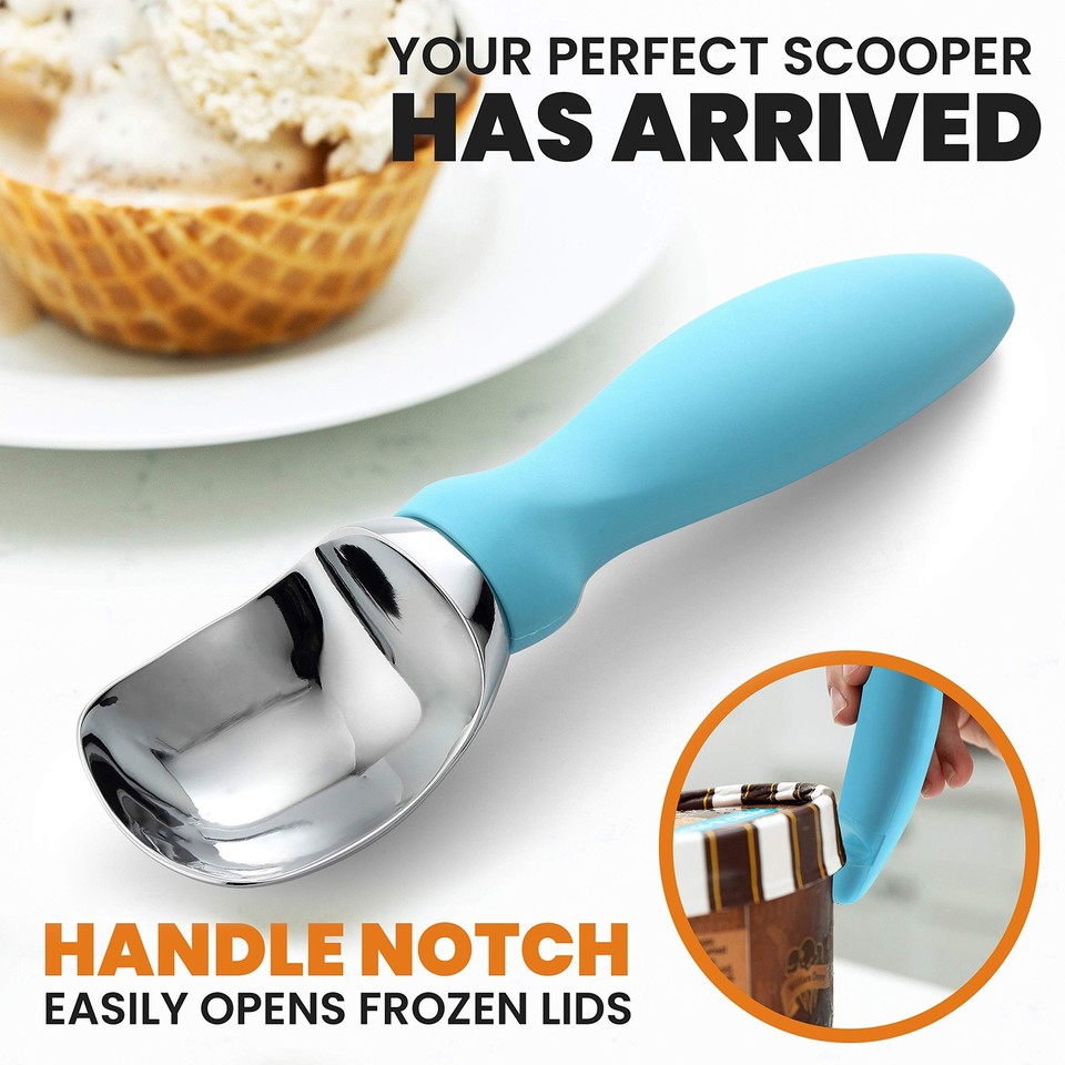 Stainless Steel Ice Cream Scoop with Soft Grip Handle - Heavy Duty Ice ...