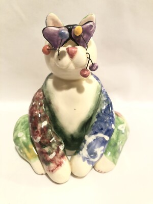 2001-Annaco Creations-Amy Lacombe WhimsiClay Multi-Colored Cat Figurine ...