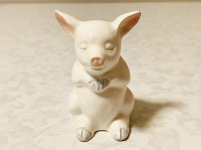 Vintage Porcelain Praying Pig Figurine White &Pink Sleepy on Hind Legs ...