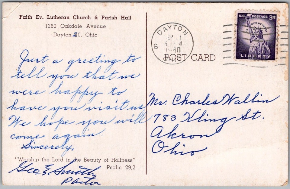 Postcard Faith Evangelical Lutheran Church & Parish Hall; Dayton, Ohio ...