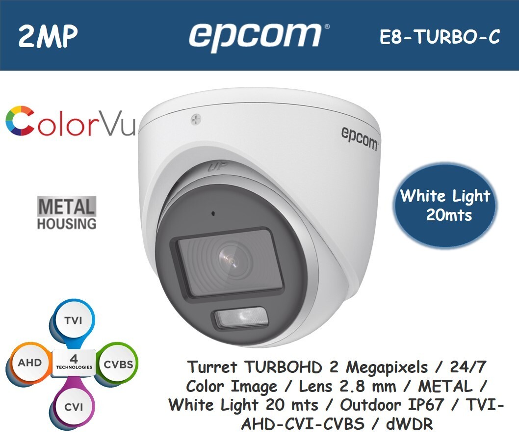 Epcom E8-TURBOC MINI DOME CAMERA 2MP 1080p 2.8mm IP67 24/7 FULL COLOR ...