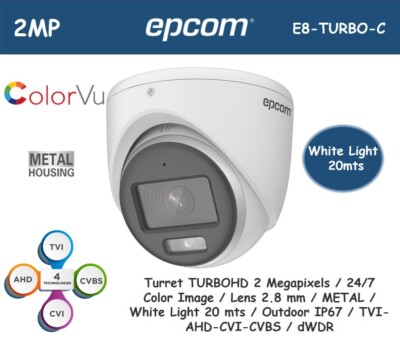 Epcom E8-TURBOC Turret TURBOHD 2MP 24/7 Color Image Lens 2.8 mm Outdoor IP67 | White | 1920x1080 ...