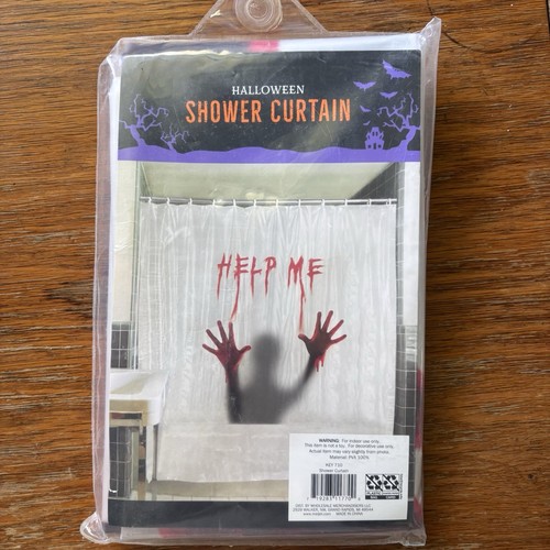 Halloween Decor Bloody Help Me Shower Bath Curtain Bathroom Horror Prop ...