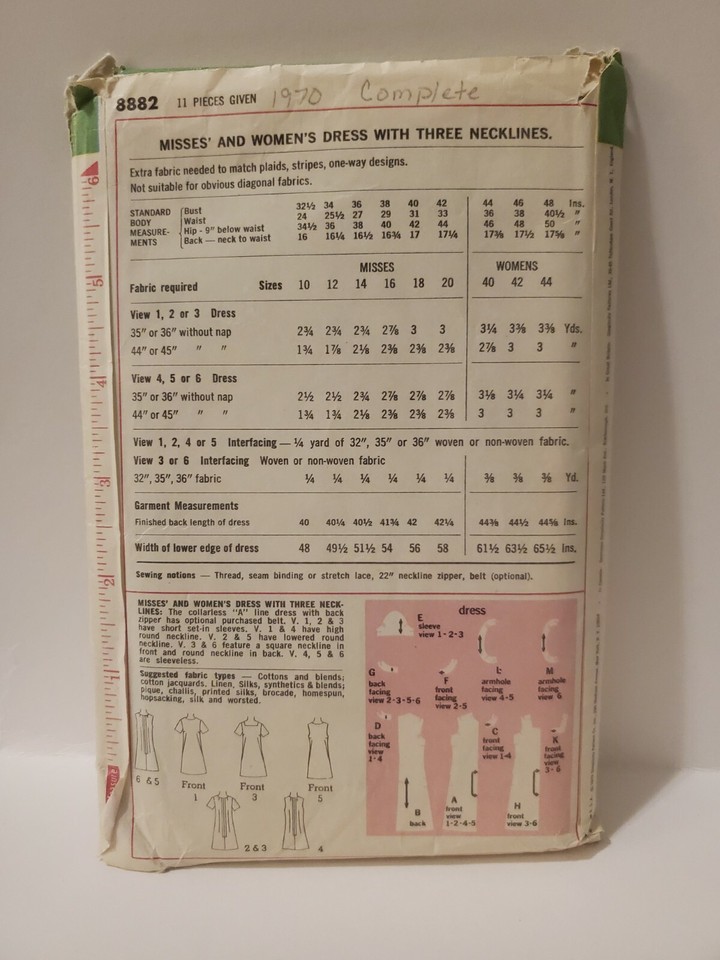 Simplicity 8882 Size 12 Cut Complete 1970 | eBay