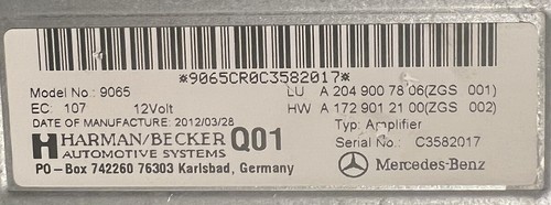 08-17 Mercedes W204 C250 E63 AMG E550 Amplifier Amp Harman/Becker ...