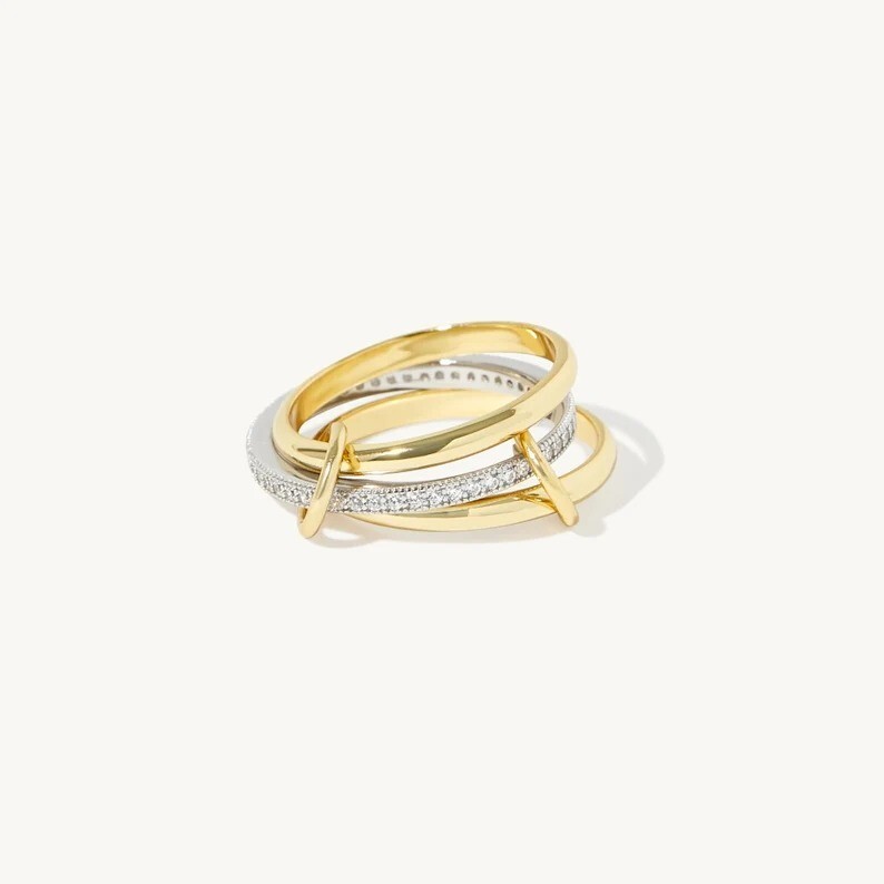 Bellanca Diamond Connected Stacker Gold Linked Spinner Ring Handmade ...