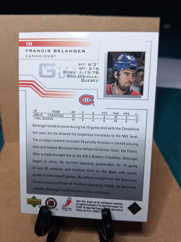 2001-02 Upper Deck - Young Guns Francis Belanger #194 (RC) | eBay