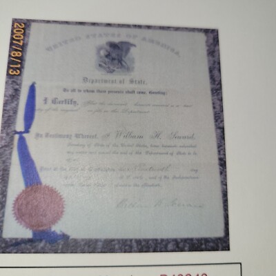 Willliam Seward Civil War Pardon Document with Signature Authenticated ...