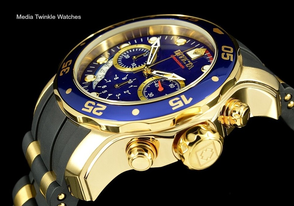 Invicta 48mm Pro Diver Scuba Chronograph 18K Gold Plated Case BLUE Dial ...