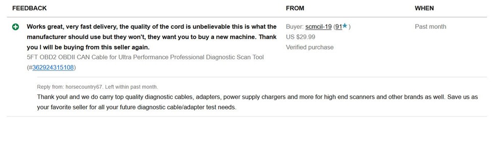 ACTRON Scanner Code Reader OBD2 OBDII CAN Cable for CP9180 CP9185 ...