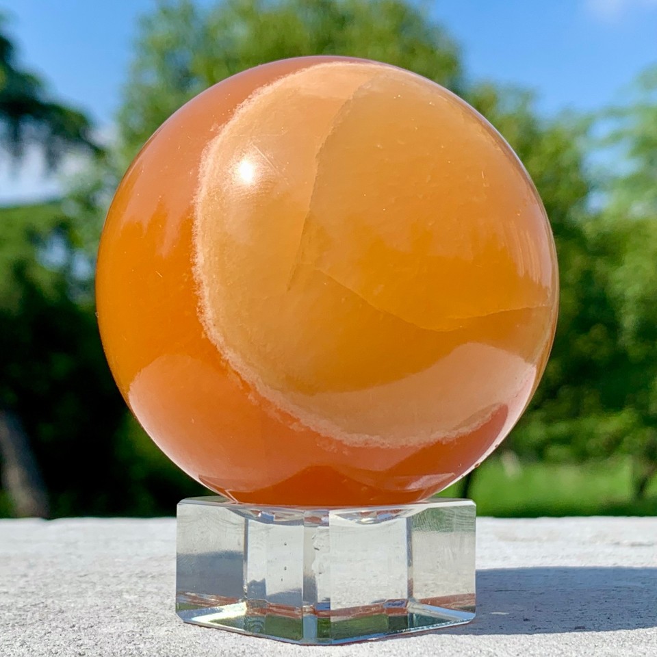 472G Natural Banded Orange Calcite Quartz Crystal Sphere Home Decor ...
