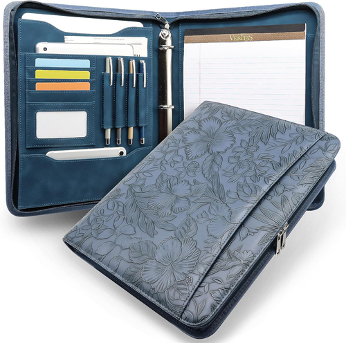 Embossed Faux Leather Zippered Padfolio with 3 Ring Binder, Executive ...