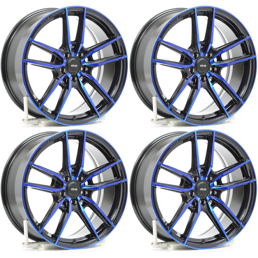Konig MY8850843F Set of 4 18x8 Myth Gloss Black Wheels w/Machined Blue ...