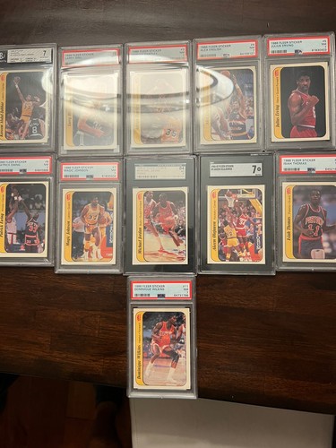 1986 Fleer Basketball Sticker Iconic Complete Set #1-11 All graded 7 ...