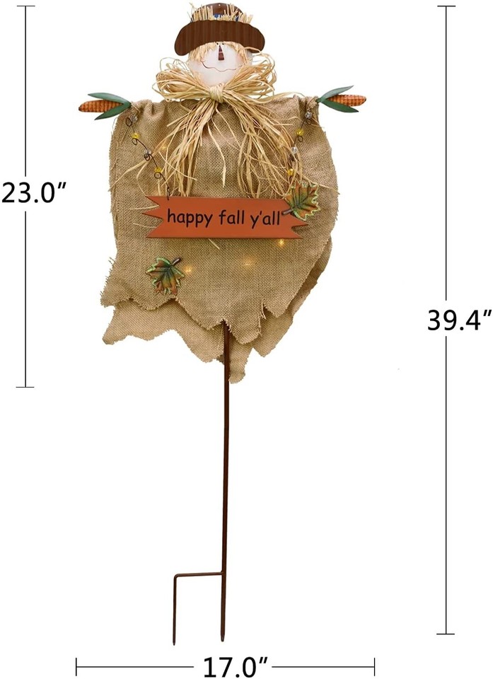 Fall Harvest Scarecrow Decor with LED Light Scarecrow Yard Stake Happy ...