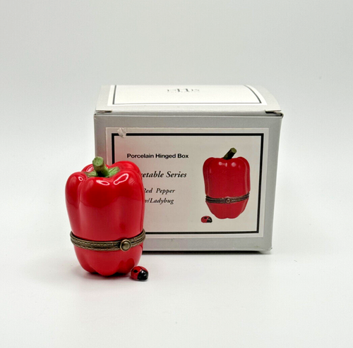 PHB Porcelain Hinged Box Red Pepper With Ladybug Trinket Midwest 34567 ...