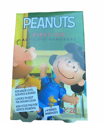 Peanuts First Aid Adhesive 20 Bandages Minor Cuts Burns 3/4”x3” 5/8”x2 ...