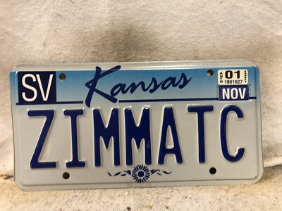 2001 Kansas Vanity License Plate “ZIMMTAC” | eBay