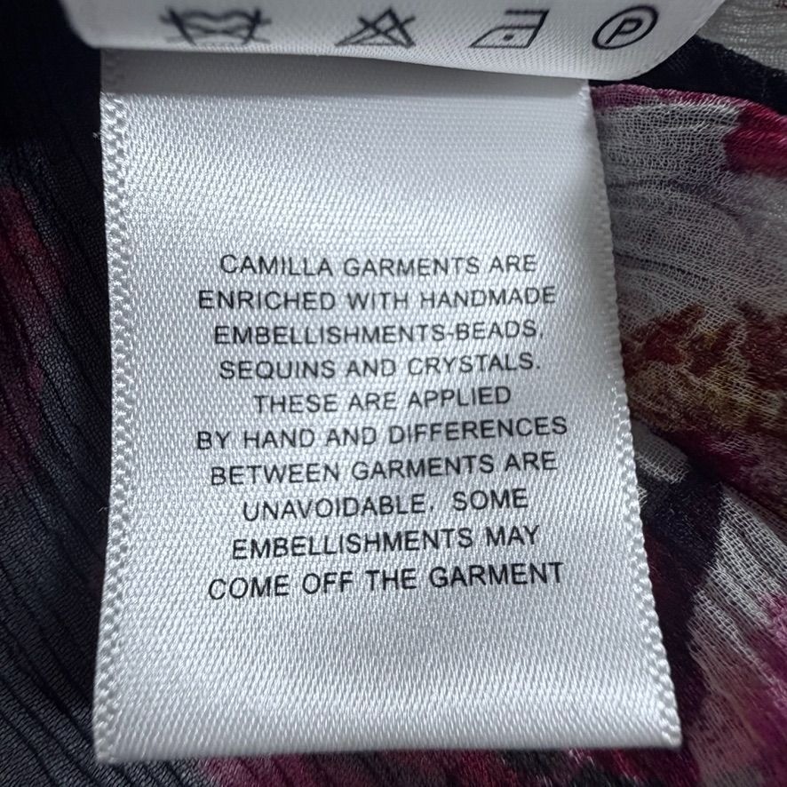 Camilla Mirror Mirror Raglan Button Up Shirt Black Floral Sheer Silk Blouse Sz L | eBay