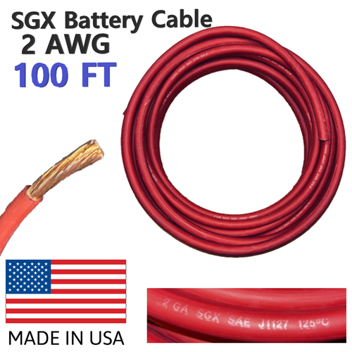 100 FT SGX Battery Cable RED 2 GA SAE J1127 TWO AWG Gauge AMP High Temp ...