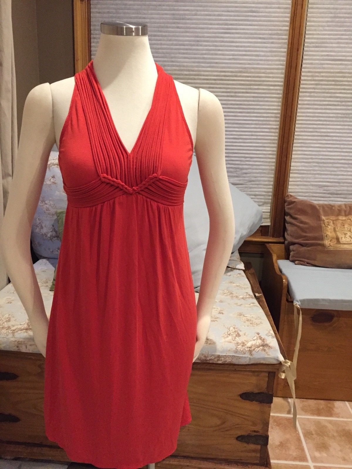 Max Studio Dark Orange V Neck Empire Stretch Dress Sm… - Gem