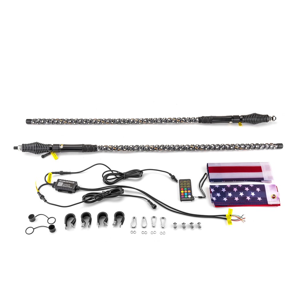 Pair 4FT RGB Chasing Lighted Spiral LED Whip Lights For Jeep Gladiator ...