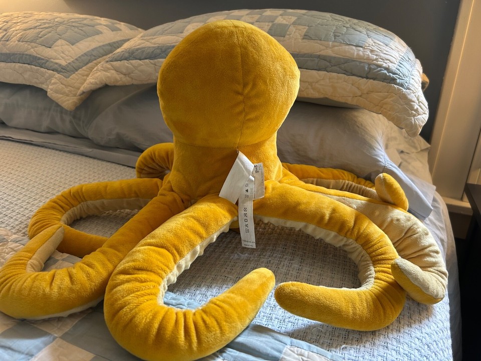 Ikea 20” BLAVINGAD Octopus Plush Soft Toy Yellow Gold Sea Squid Stuffed ...