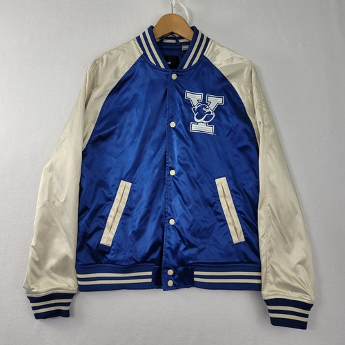 Yale Bulldogs Varsity Bomber Jacket H&M Blue Cream Satin Button Up ...