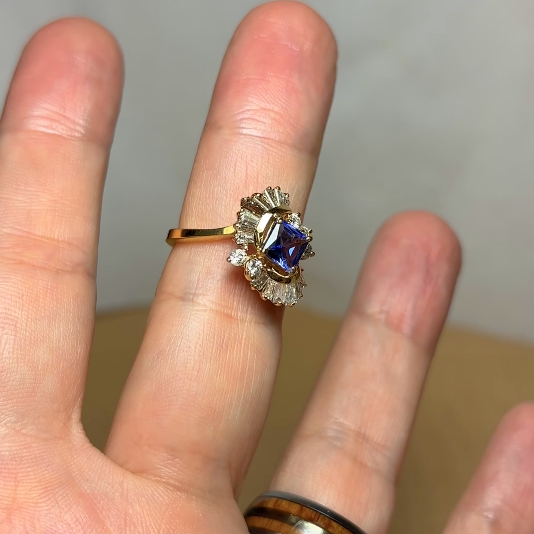 Estate 14K Yellow Gold 0.55 Ct Natural Indigo Purple Tanzanite And ...