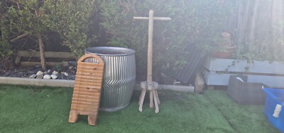 antique washing dolly tub, dolly, tongs and wooden skiffle board | eBay UK