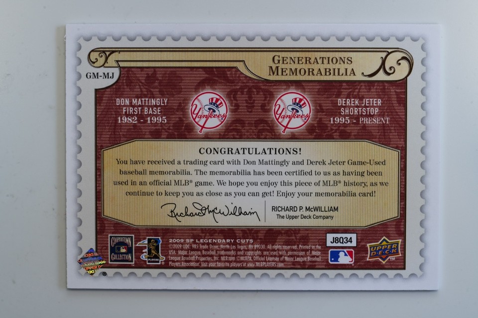 Derek Jeter / Don Mattingly 2009 Cuts Upper Deck GM-MJ Generations ...