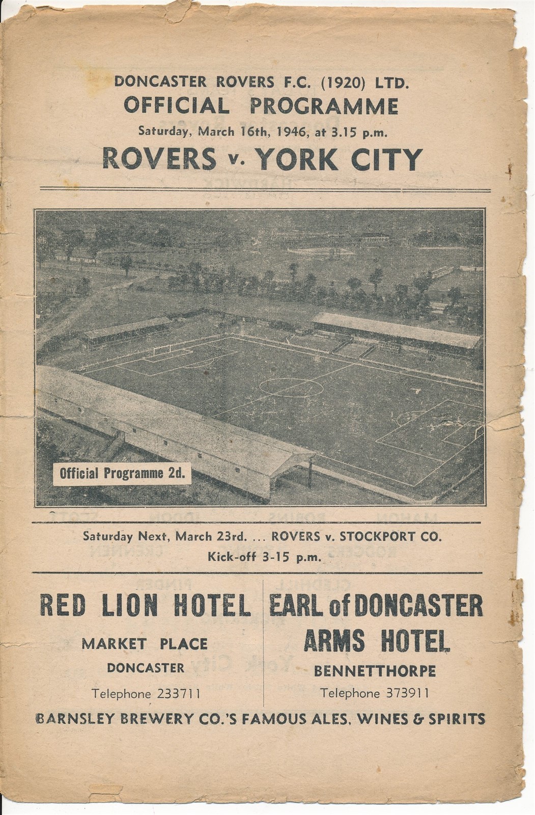 Doncaster Rovers v York City (War League North 16.03) 1945/1946 | eBay UK