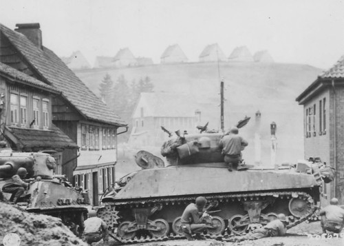 WWII B&W Photo Sherman Tank Engages Snipers US Army Germany 1945 WW2 ...