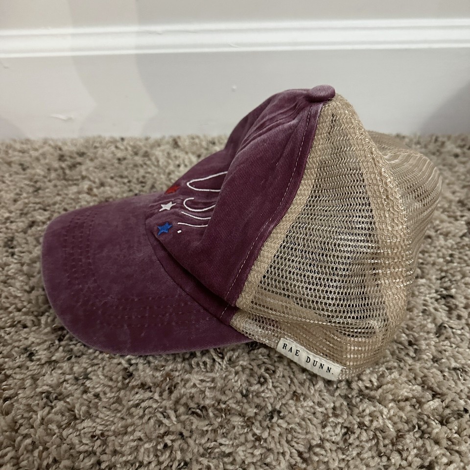 Rae Dunn USA Red Tan Stars Baseball Cap Mesh Adjustable Snapback EUC ...