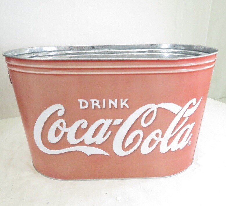 COCA COLA COKE ICE BUCKET LARGE OVAL GALVANIZED METAL TIN PARTY TUB ...