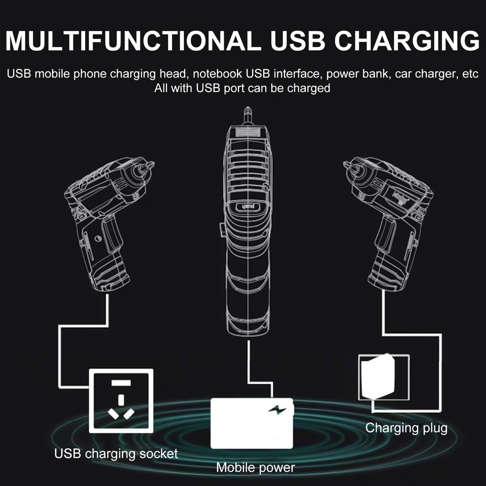 47pcs 3.6V Cordless Electric Screwdriver Set USB Charging Screw Gun w ...