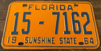 Vintage 1964 Florida License Plate 15-7162 Manatee County Bradenton ...