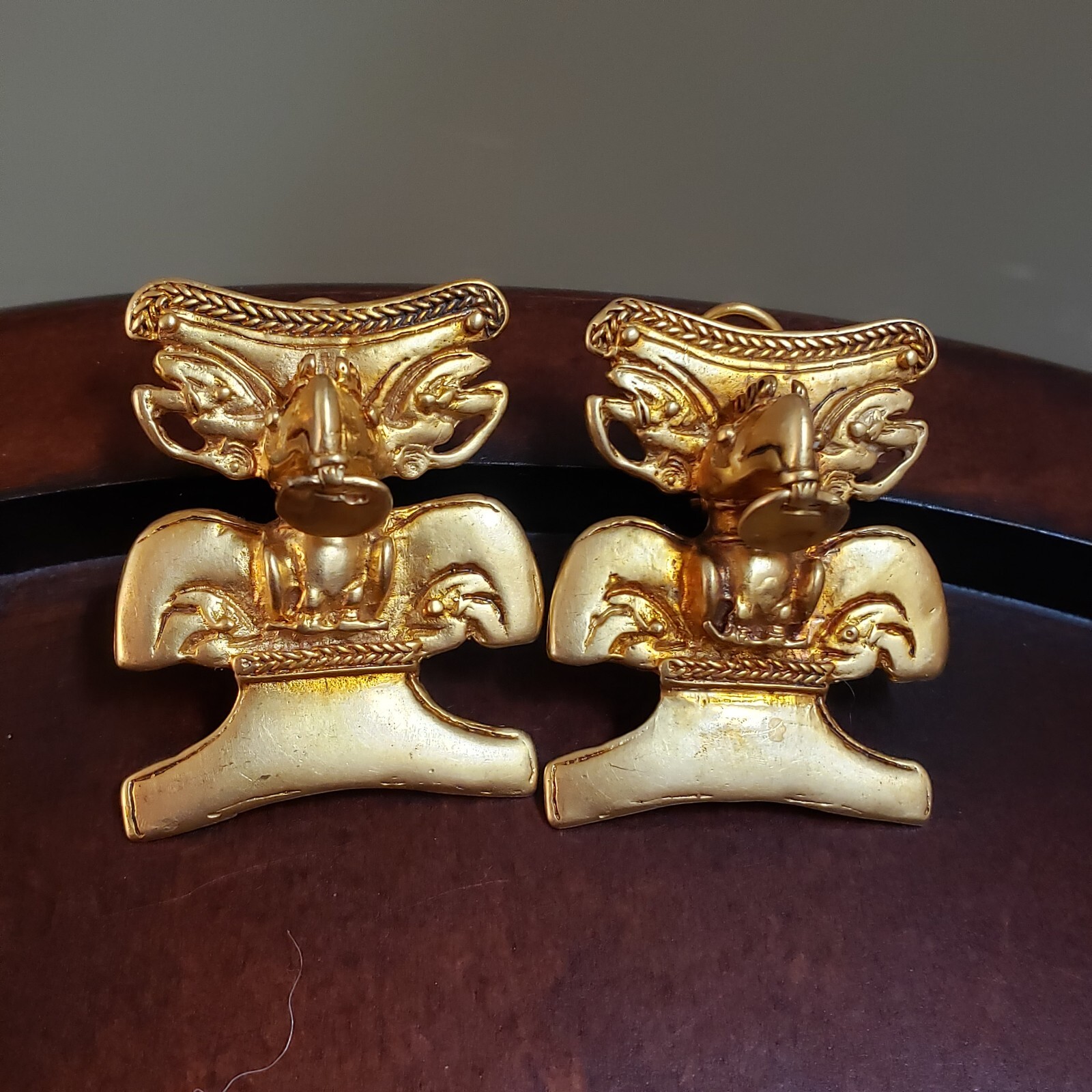 MAYAN AZTEC EGYPTIAN RAVEN TRIBESMAN Earrings, 24K Over 800 SILVER ...