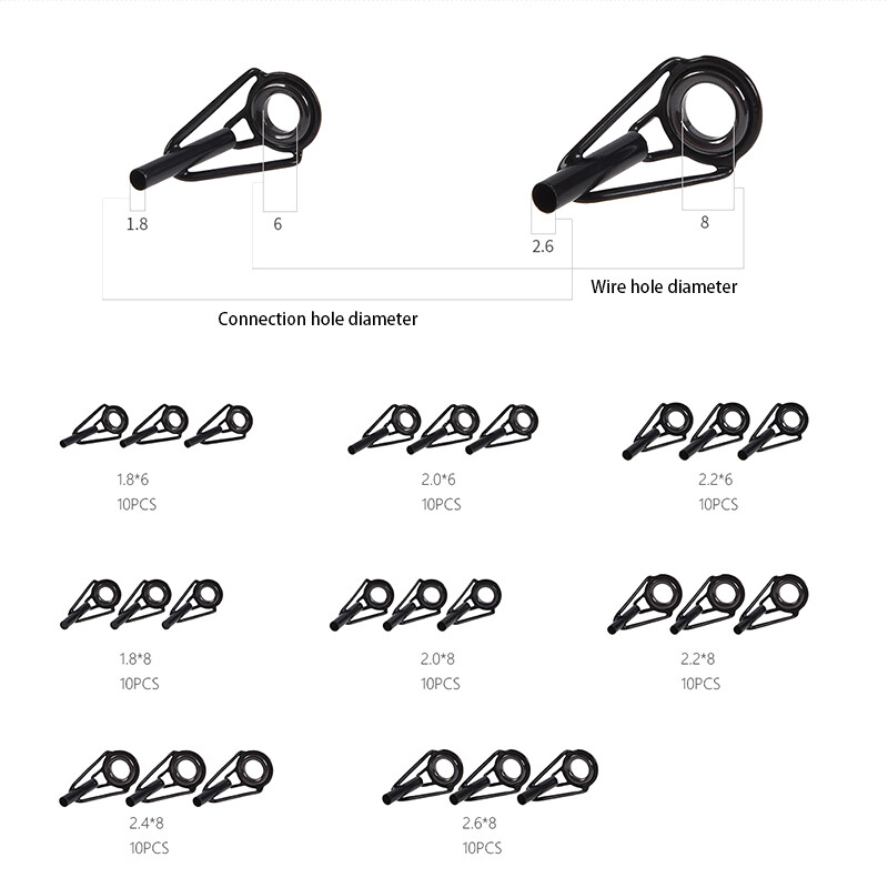 80pcs Marine Rod Guide Ring Set Boxed Black Multi-Size Stainless Steel ...