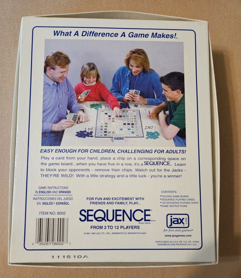 Game: Jax SEQUENCE Classic Board Game of Strategy - Complete | eBay