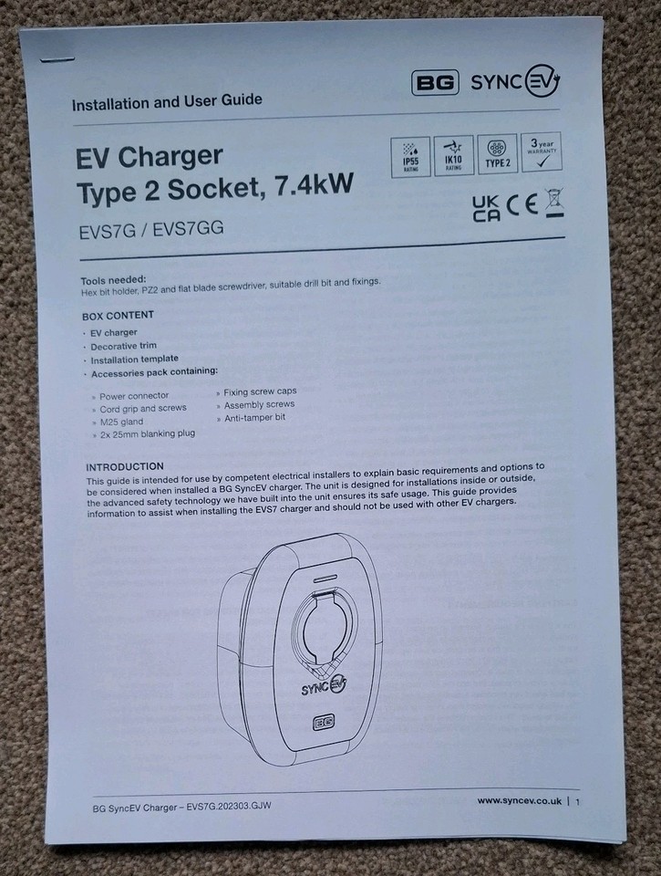 BG Sync EV charger. WiFi. 7.4KW Type 2 socket. EVS7G-01 No Wi-Fi ...