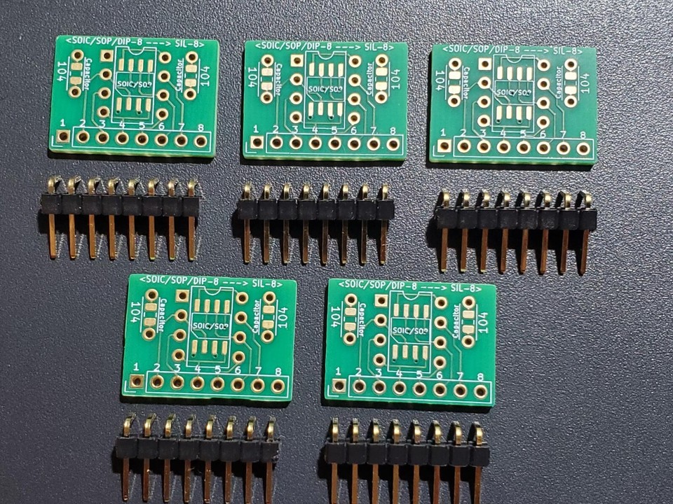 5X PCB Gold Pads SOIC-8 SOP-8 DIP-8 to SIL-8 SIL8 SIP-8 SIP8 JRC 5532 ...